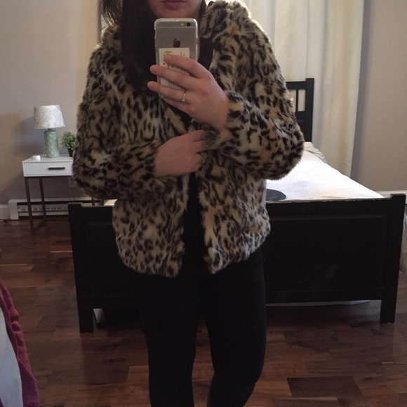 H&M | Jackets & Coats | Hm Animal Leopard Print Faux Fur Hooded Coat ...